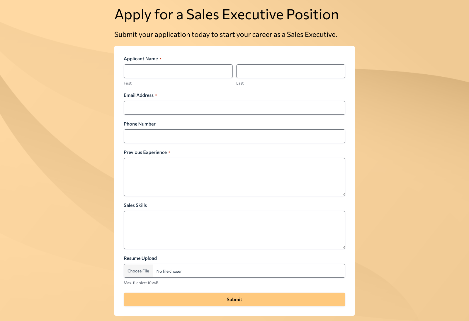 Sales Executive Job Application Form Template – Woorise