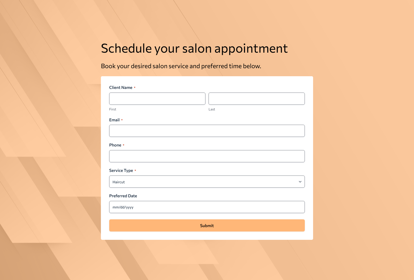 Salon Booking Form Template – Woorise