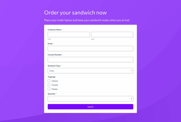 Sandwich Order Form Template – Woorise
