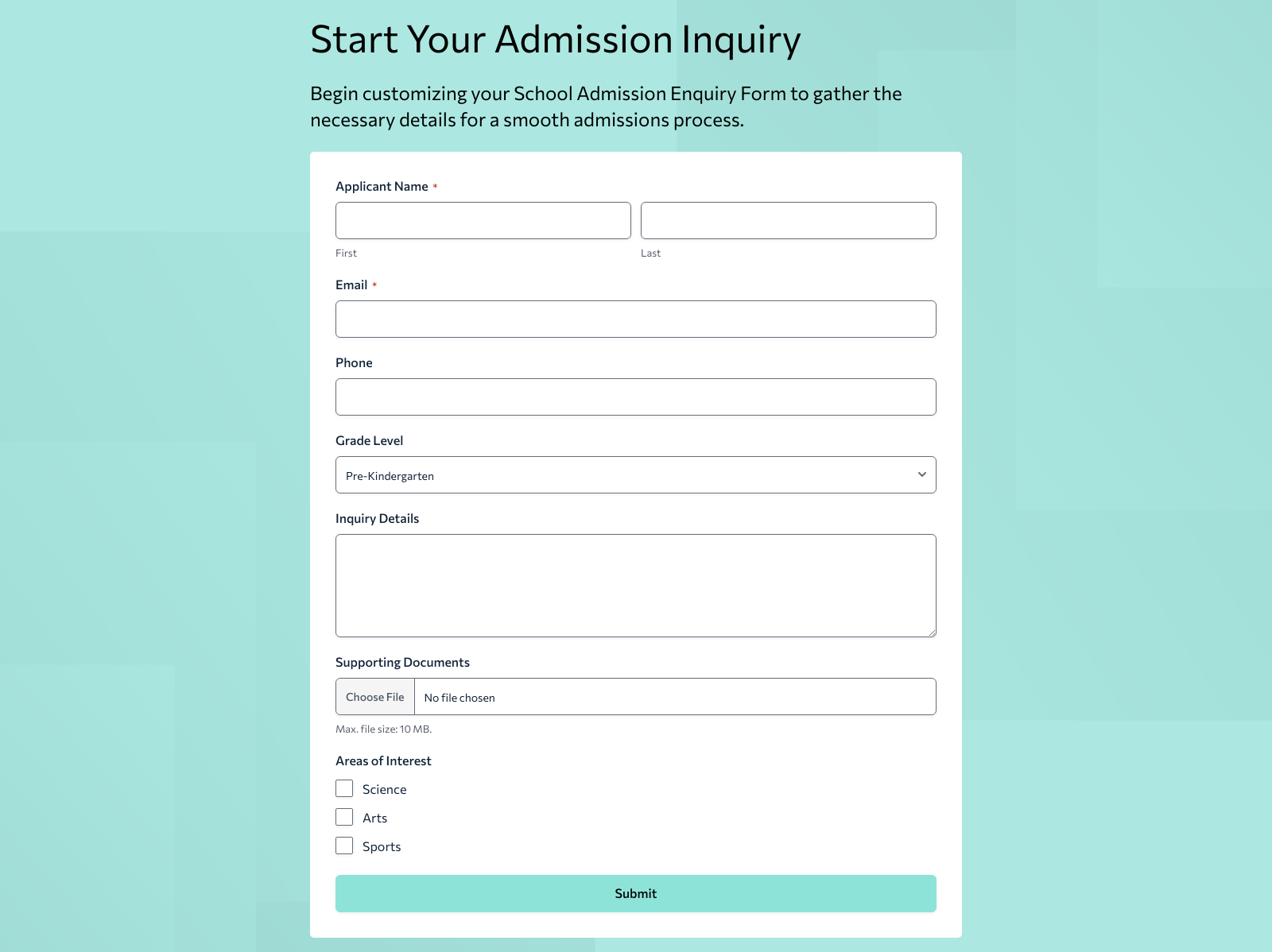 School Admission Enquiry Form Template – Woorise