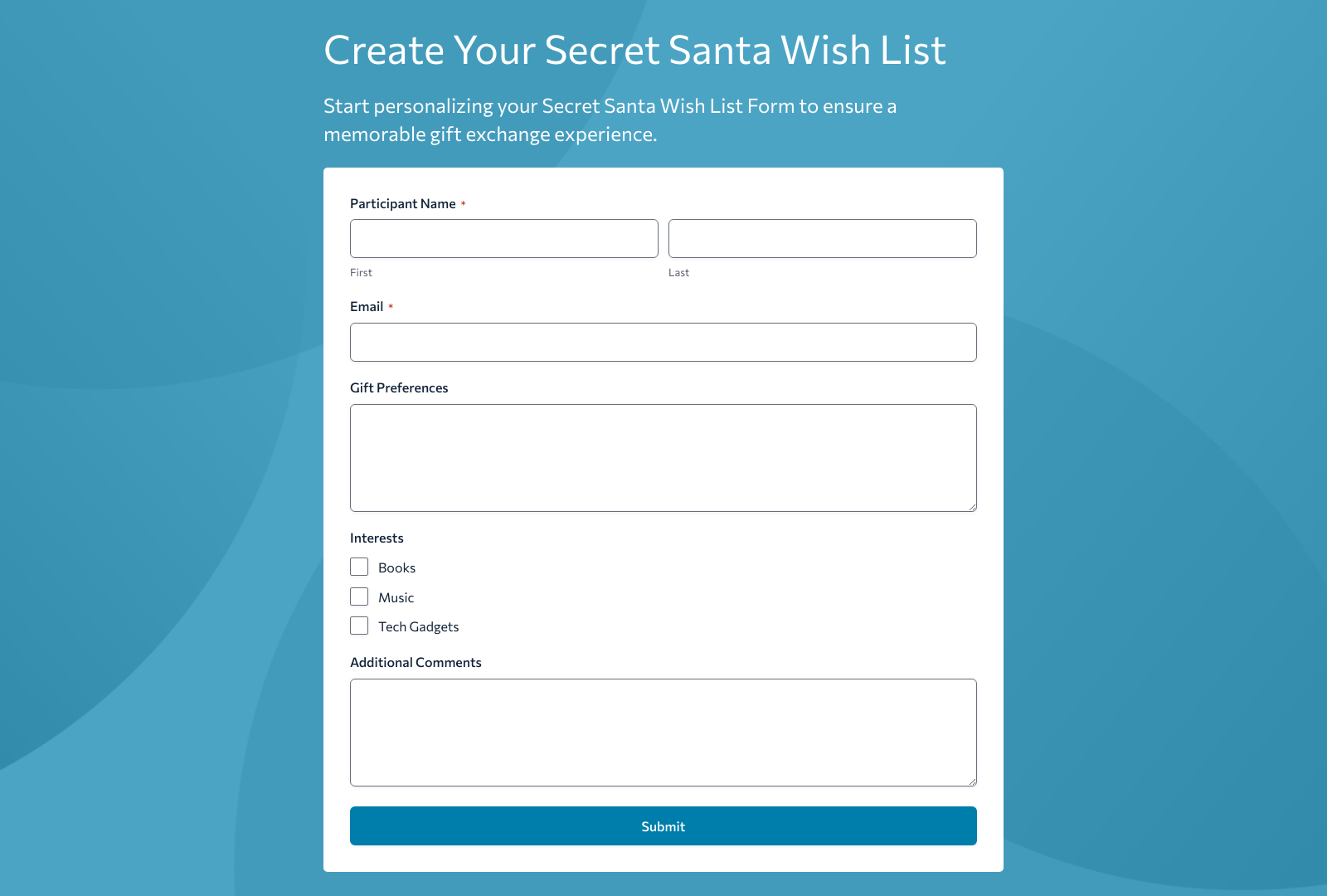Secret Santa Wish List Form Template – Woorise