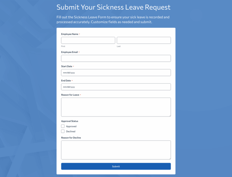 Sickness Leave Form Template – Woorise