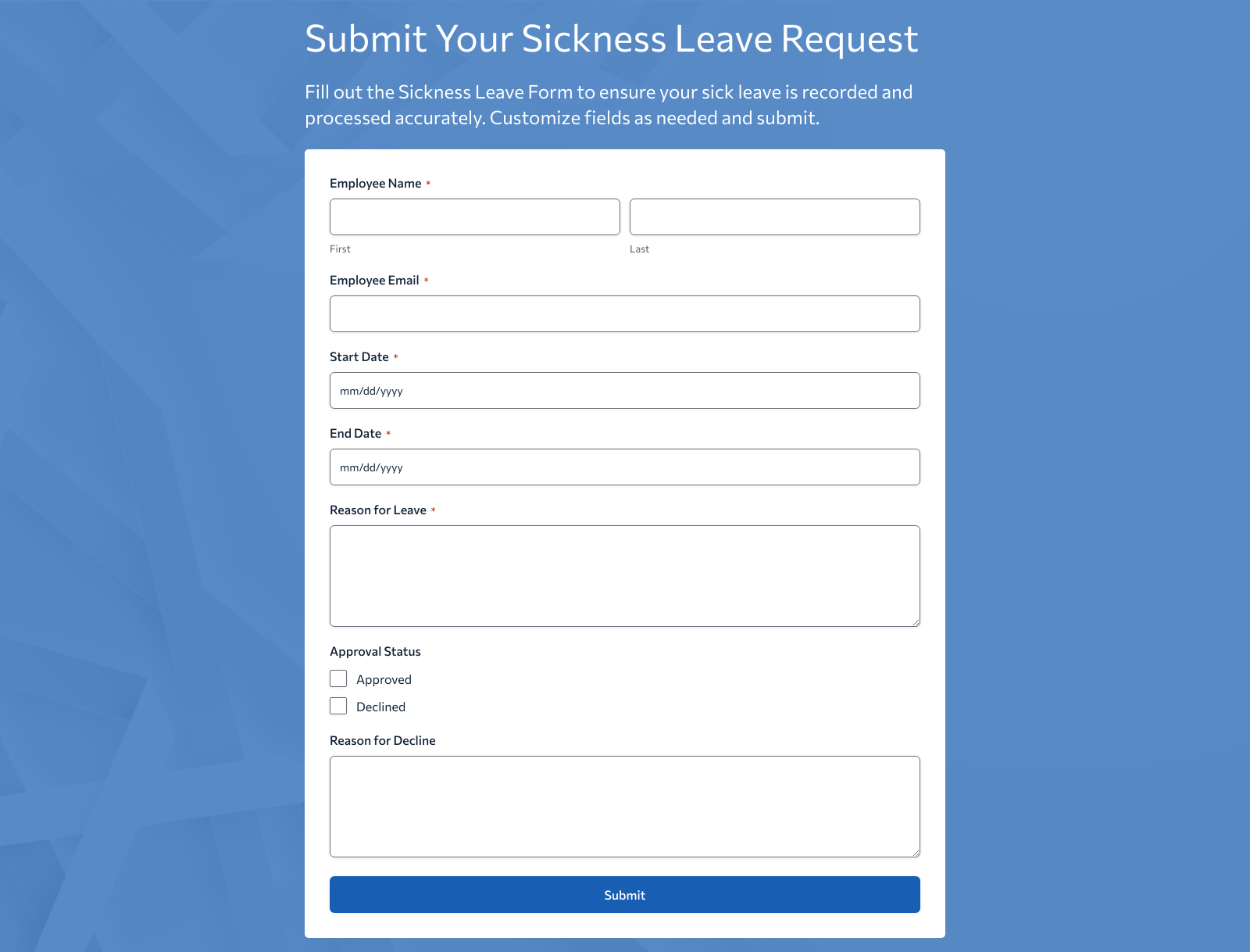Sickness Leave Form Template – Woorise