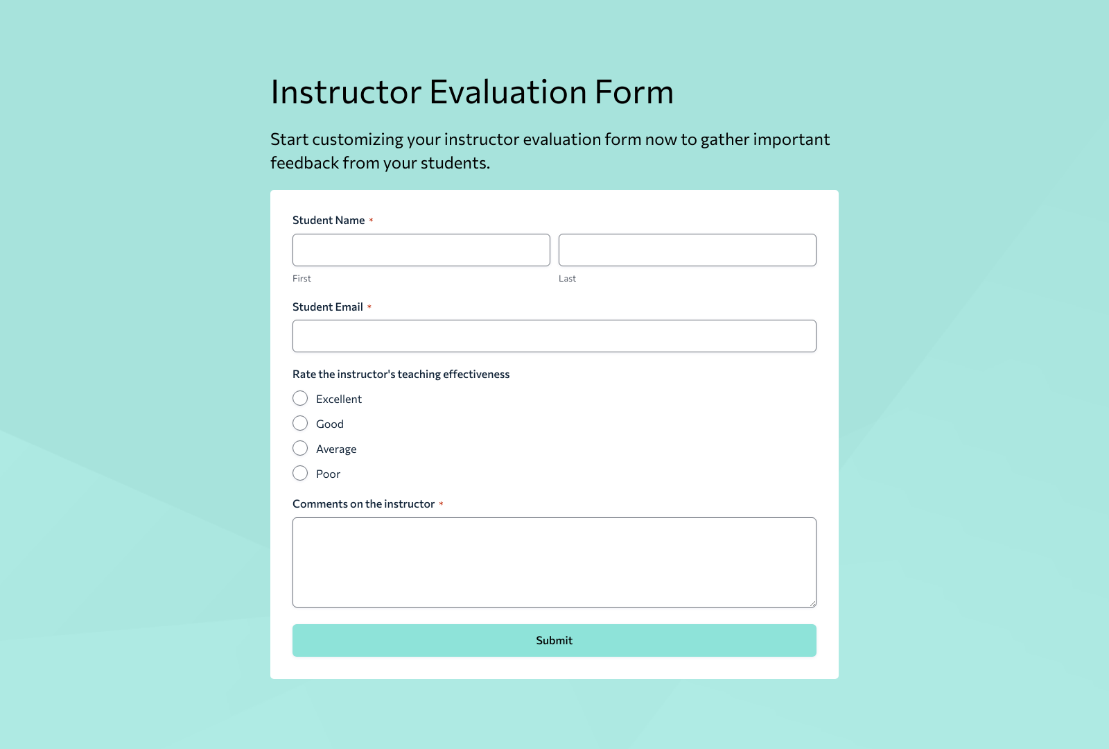 Simple Instructor Evaluation Form Template – Woorise