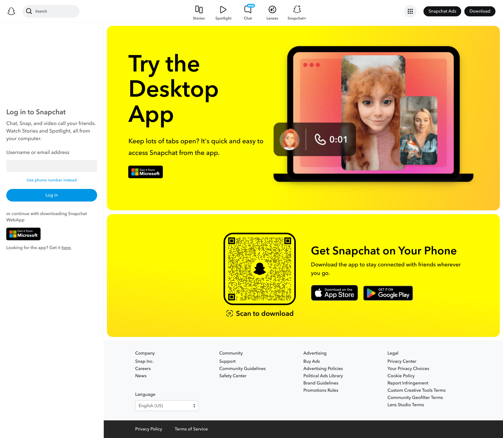 Snapchat Landing Page Example – Woorise