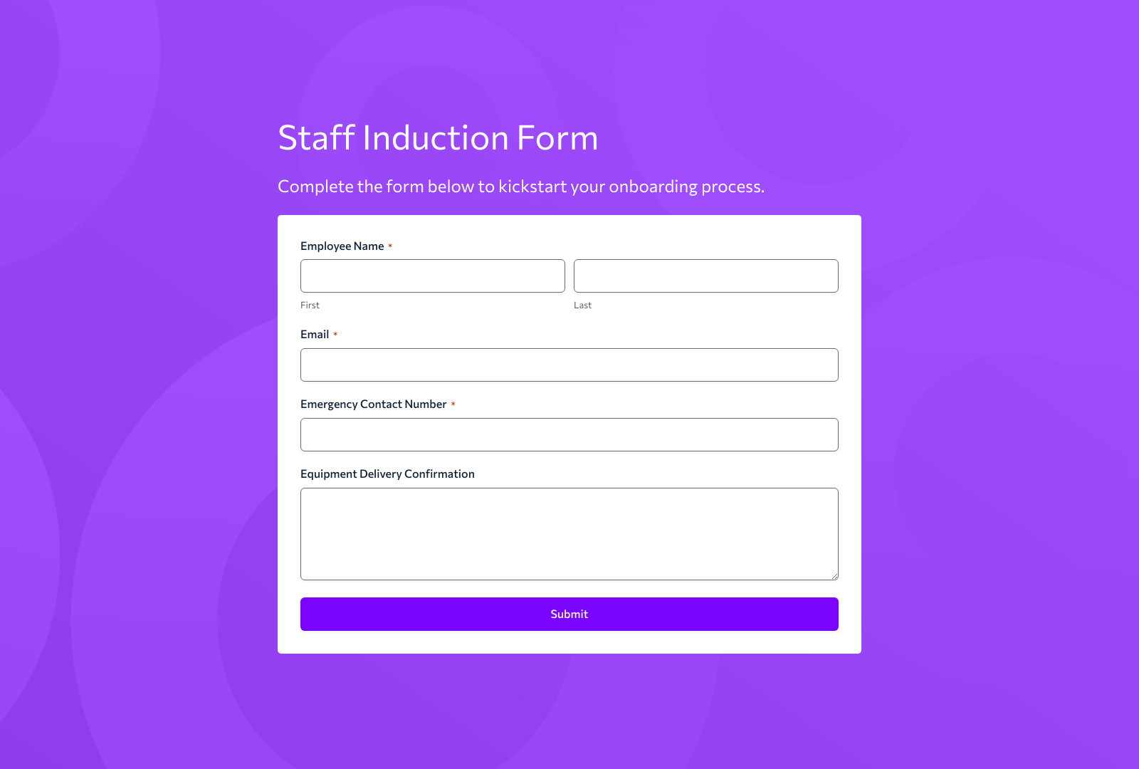 Staff Induction Form Template – Woorise