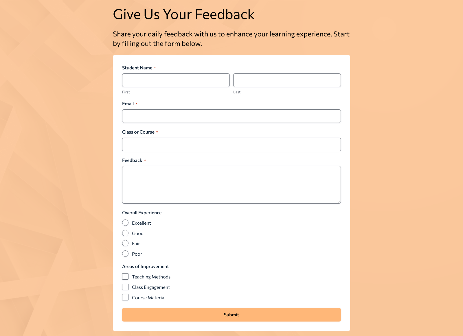 Student Daily Feedback Form Template – Woorise