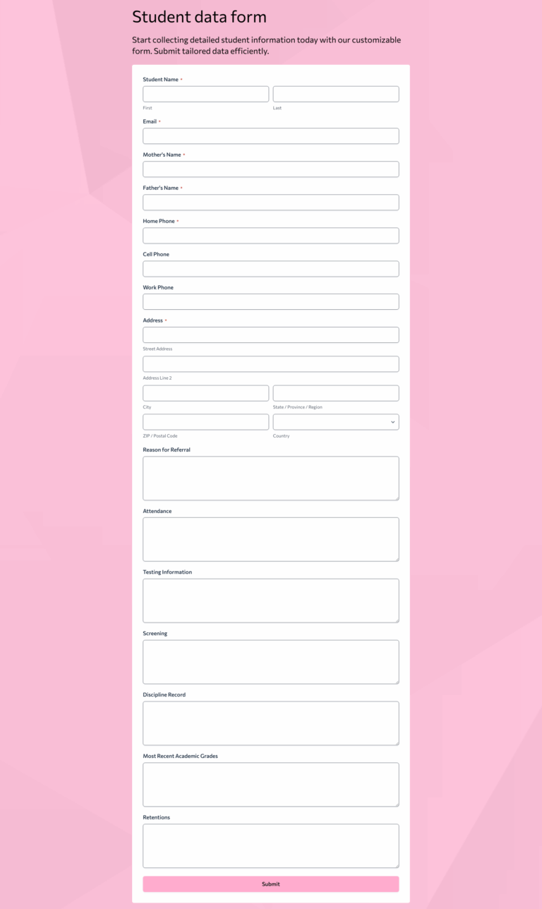 Student Data Form Template – Woorise