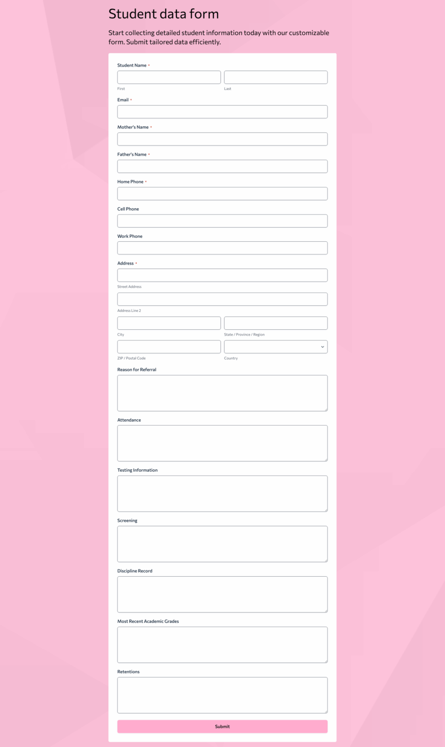 Student Data Form Template – Woorise