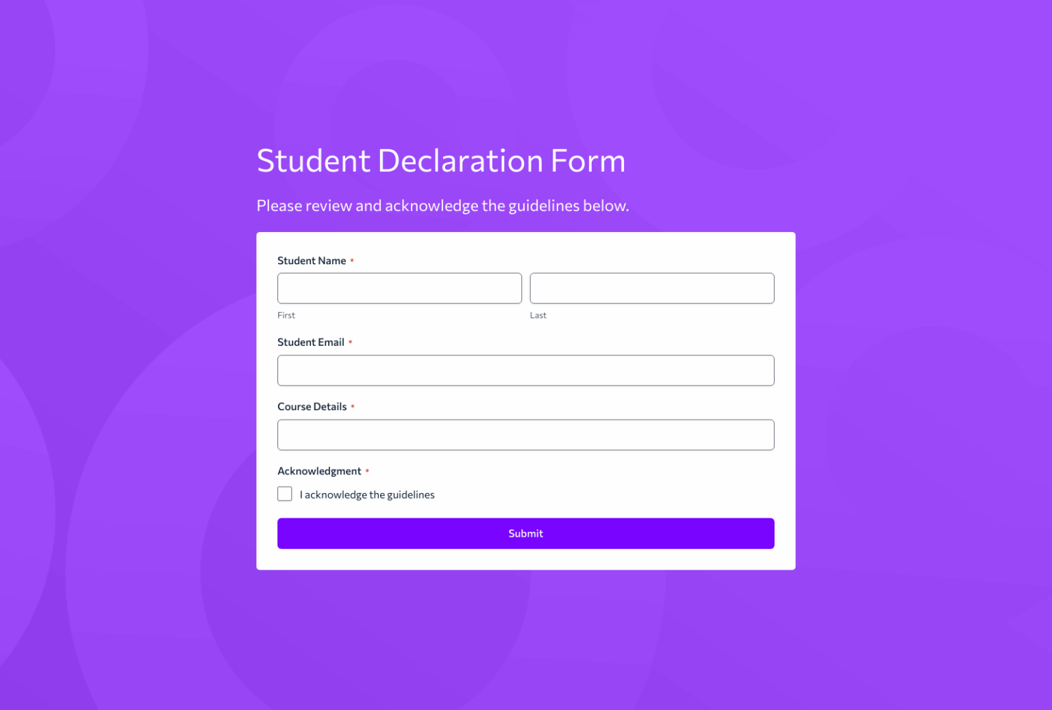 Student Declaration Form Template – Woorise