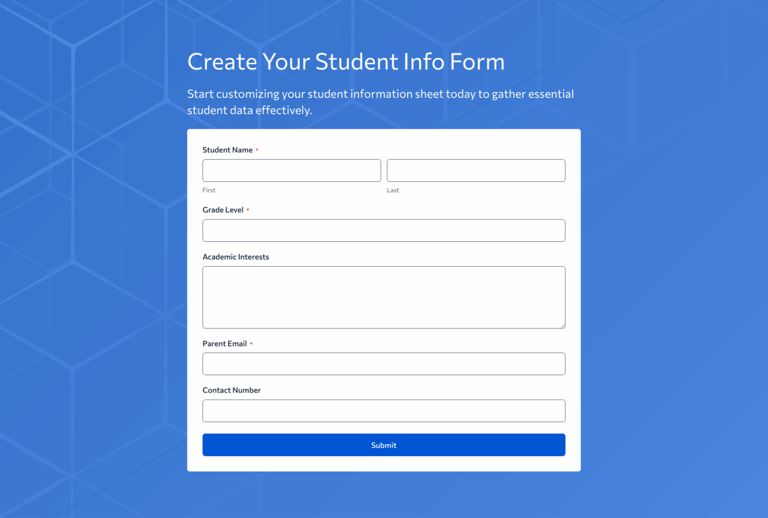 Student Information Sheet Form Template – Woorise
