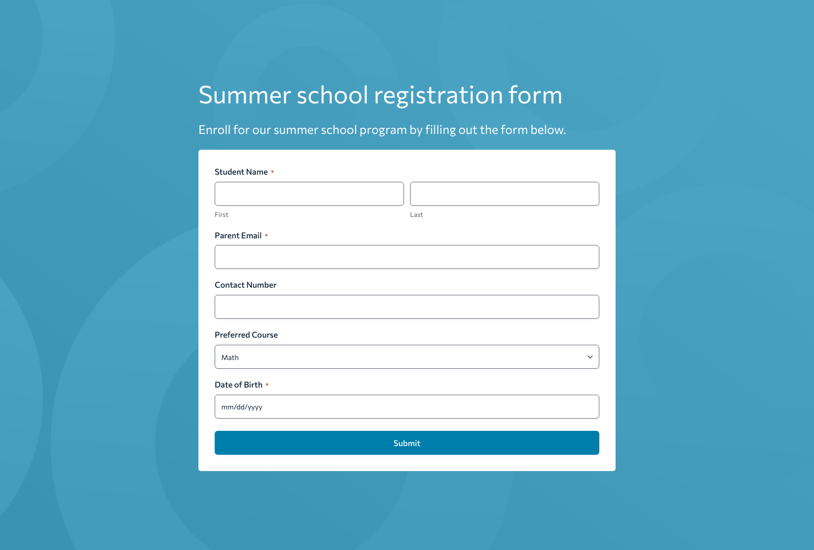 Summer School Registration Form Template – Woorise
