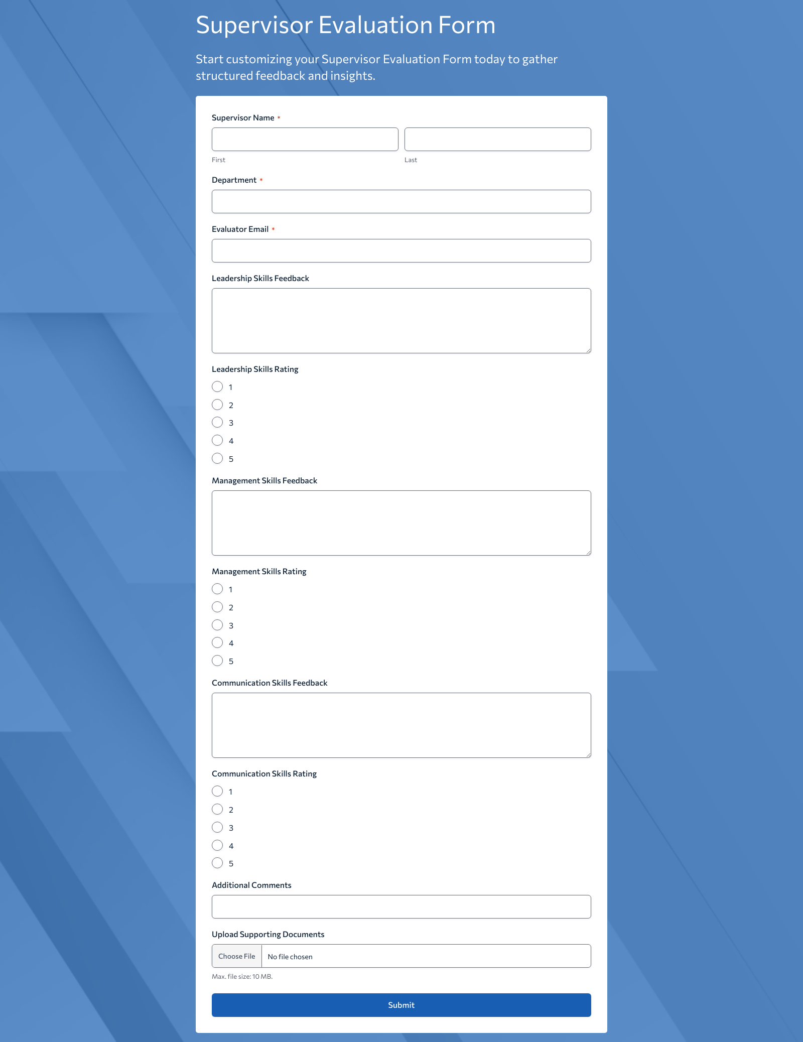 Supervisor Evaluation Form Template – Woorise