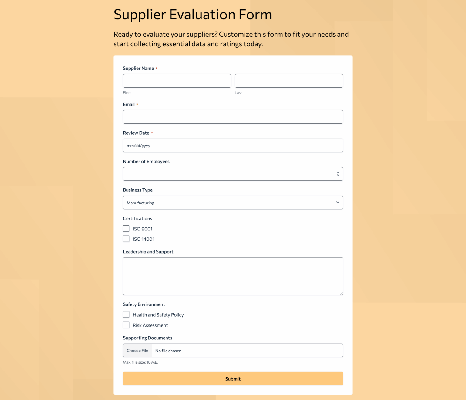 Supplier Evaluation Form Template – Woorise
