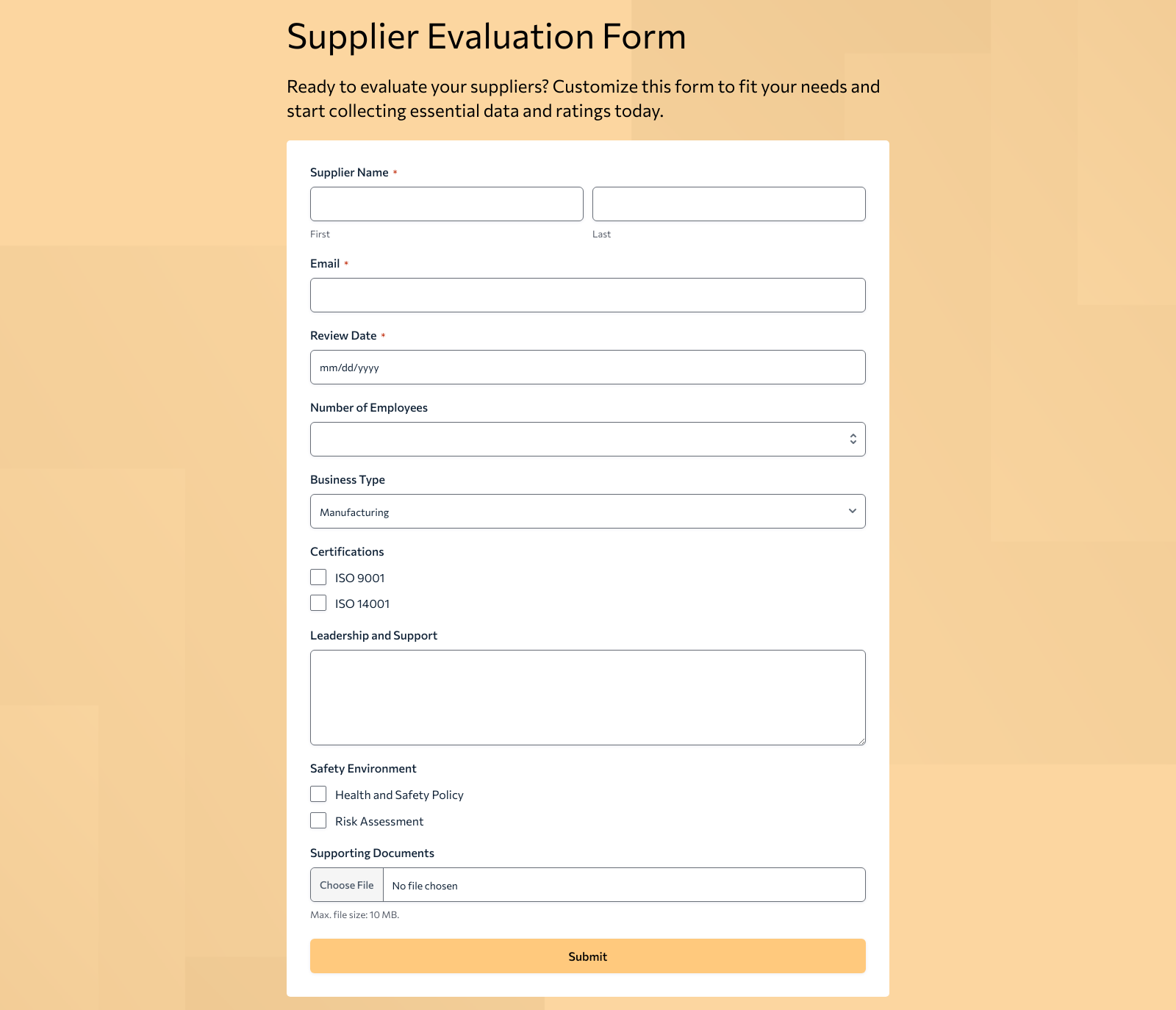 Supplier Evaluation Form Template – Woorise