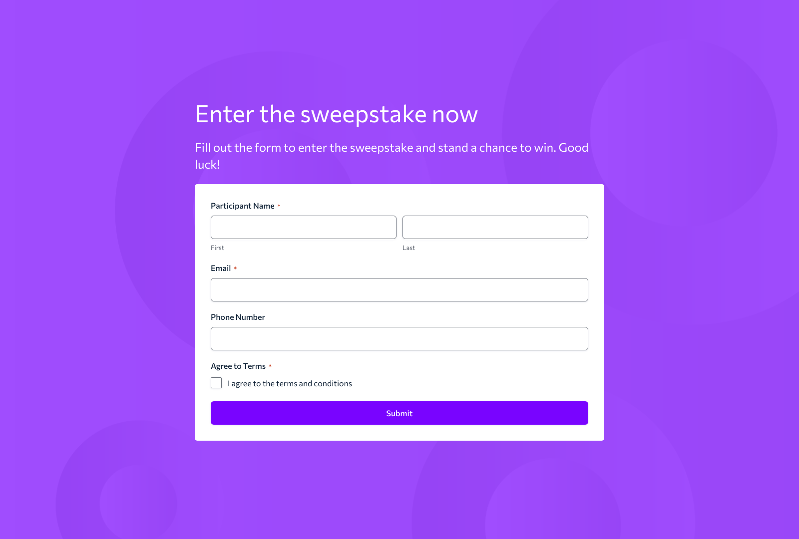 Sweepstake Entry Form Template – Woorise