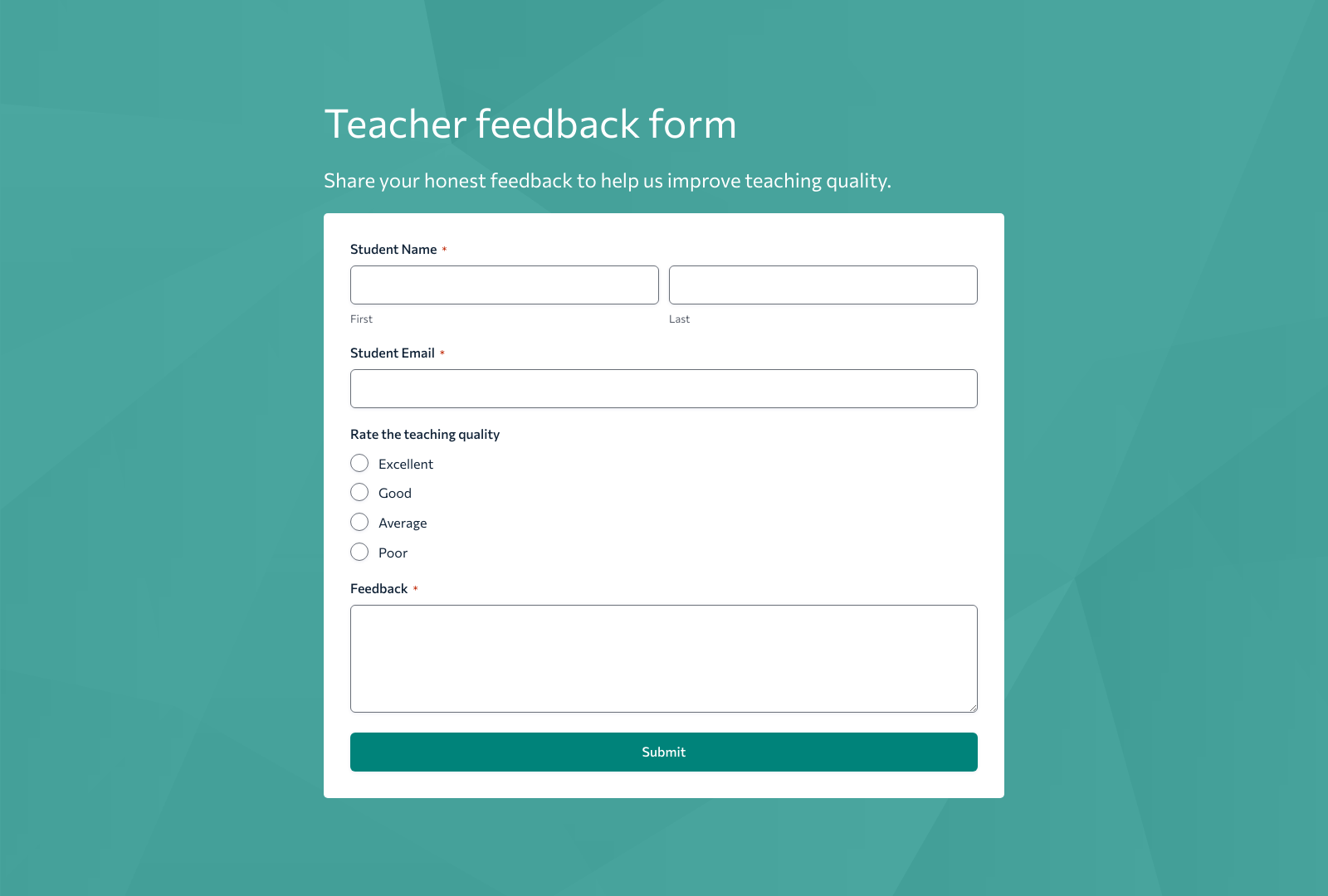 Teacher Feedback Form Template – Woorise