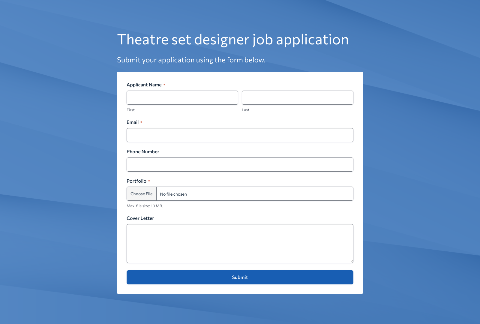Theatre Set Designer Job Application Form Template – Woorise