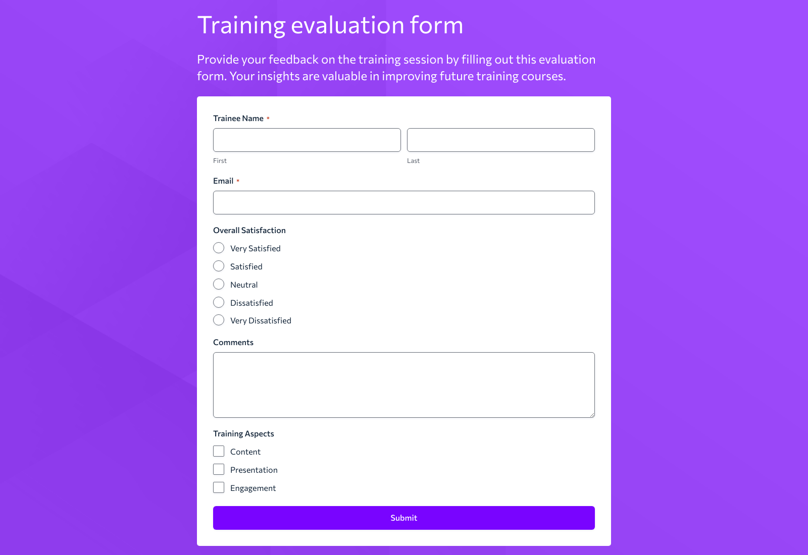 Training Evaluation Form Template – Woorise