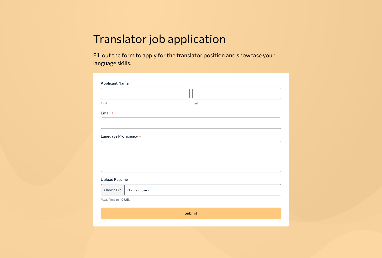 Translator Job Application Form Template – Woorise
