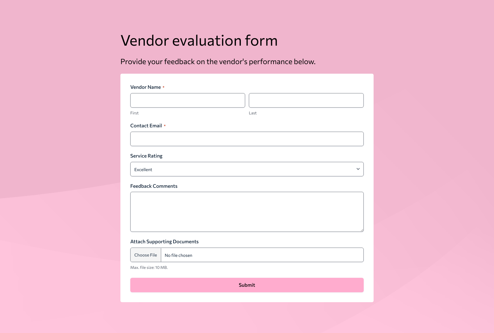 Vendor Evaluation Form Template – Woorise