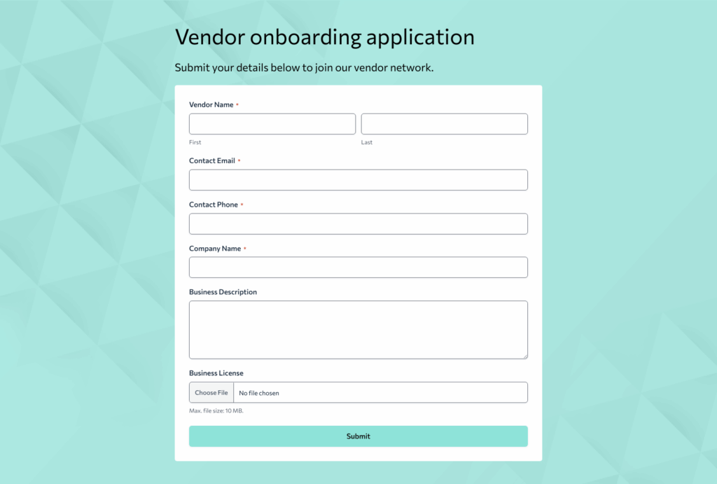Vendor Onboarding Application Form Template – Woorise