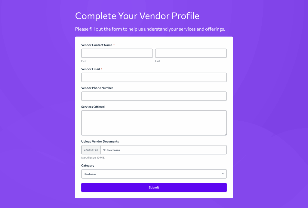 Vendor Profile Form Template – Woorise