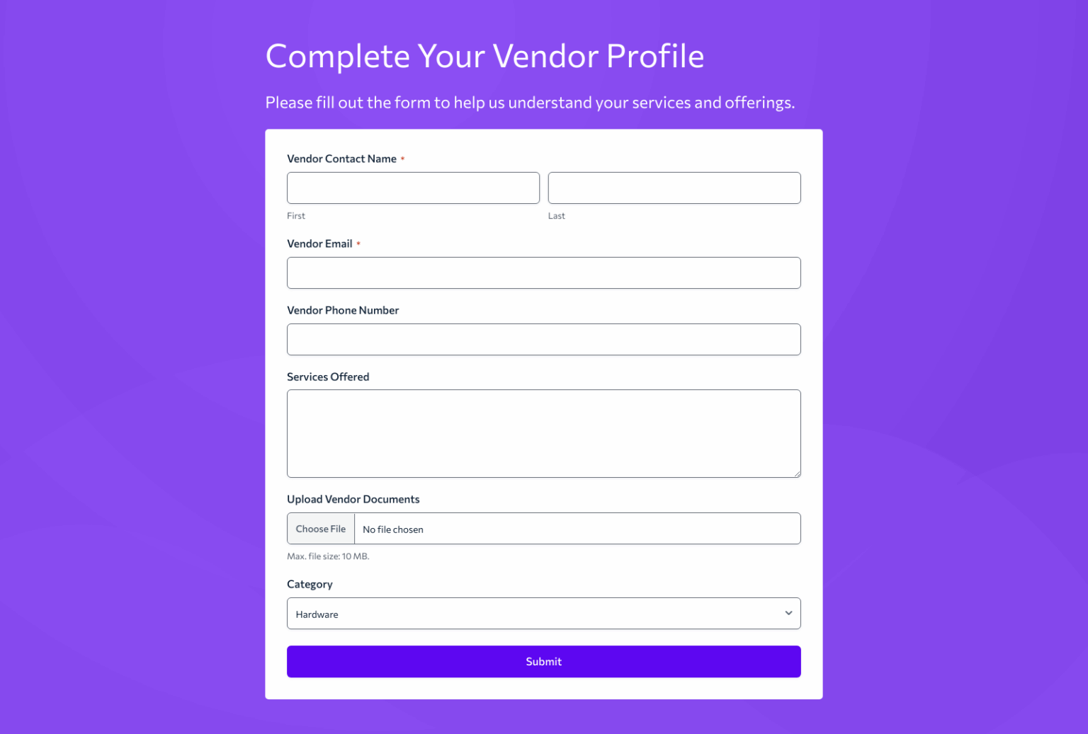 Vendor Profile Form Template – Woorise
