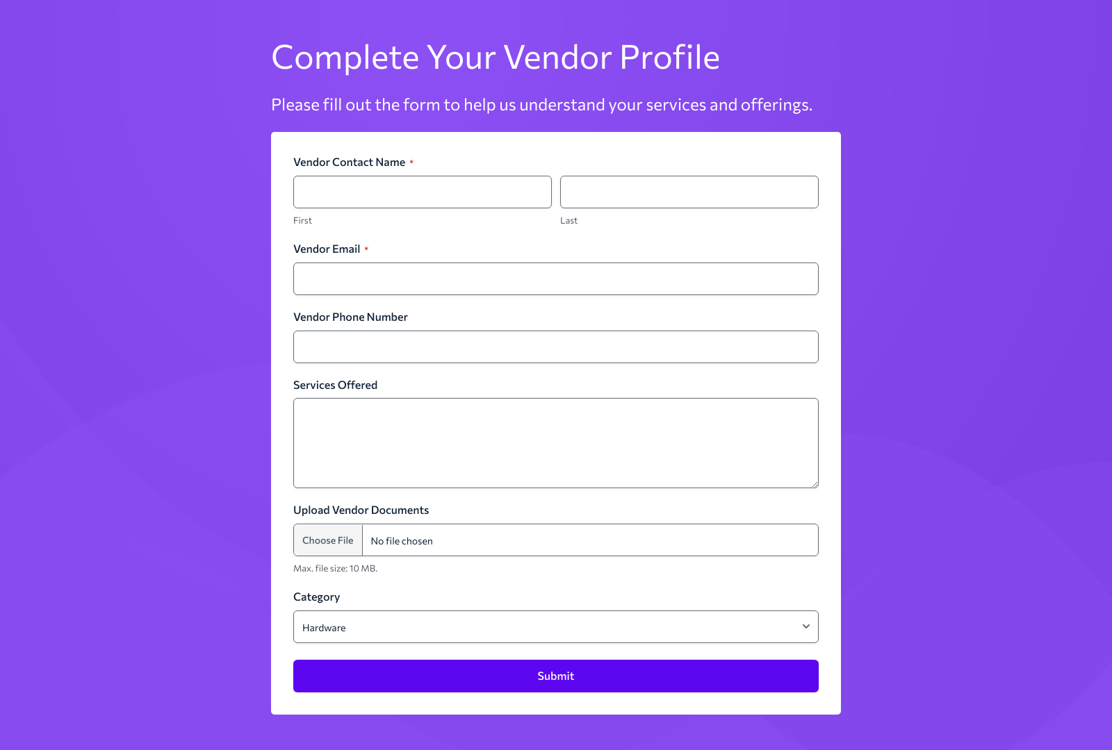 Vendor Profile Form Template – Woorise