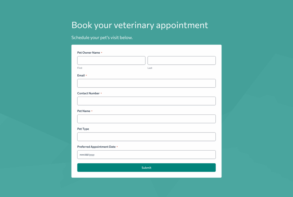 Veterinary Appointment Booking Form Template – Woorise