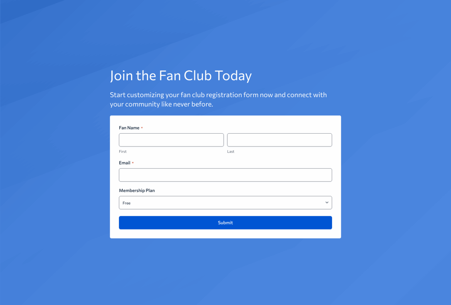 Virtual Fan Club Registration Form Template – Woorise