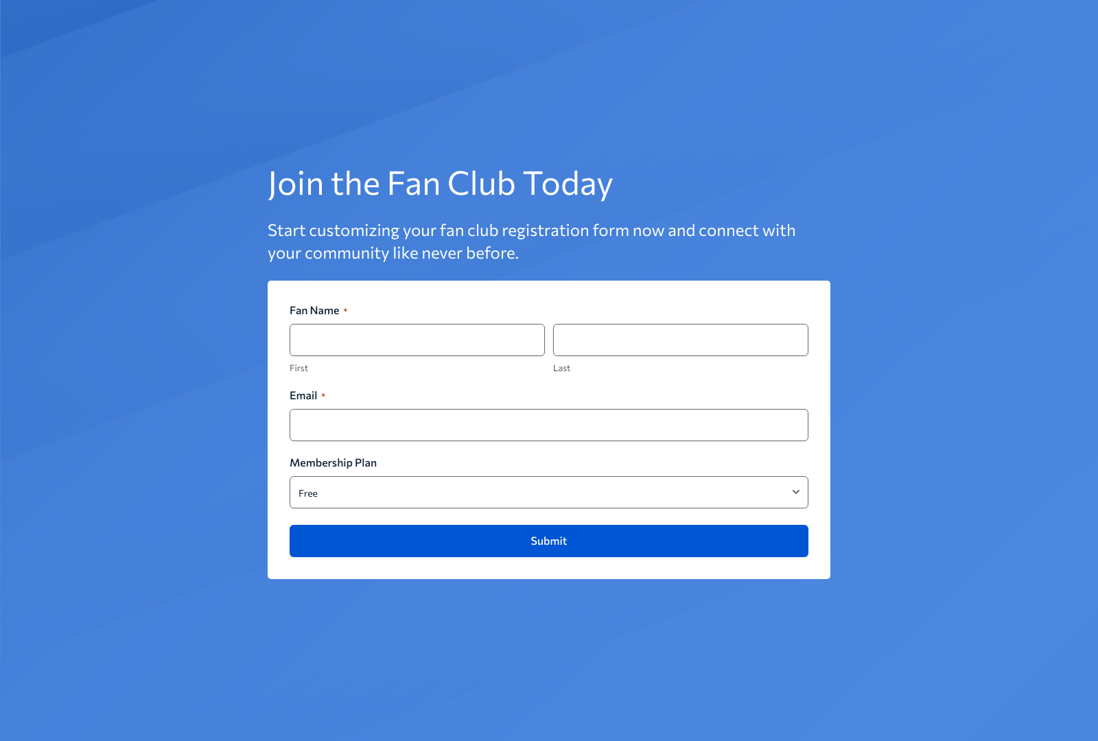 Virtual Fan Club Registration Form Template – Woorise