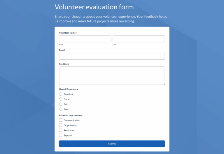 Volunteer Evaluation Form Template – Woorise