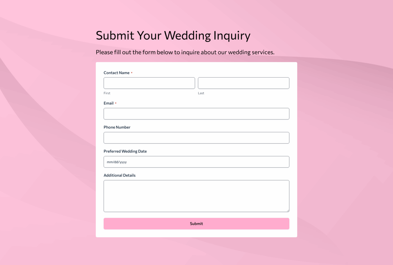 Wedding Inquiry Form Template – Woorise