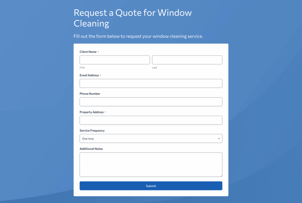 Window Cleaning Quote Form Template – Woorise
