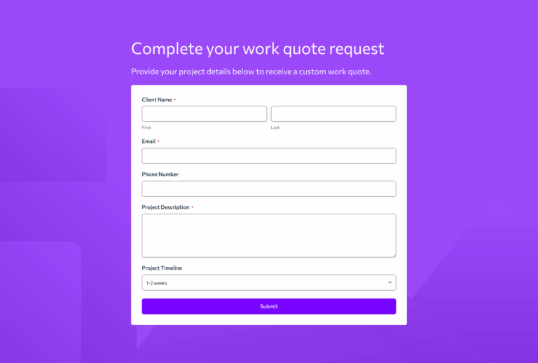 Work Quote Form Template – Woorise