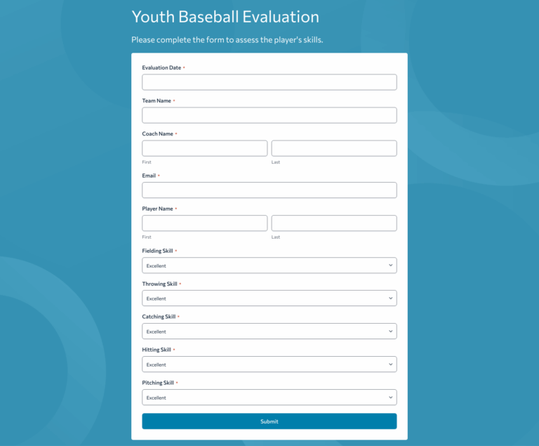 Youth Baseball Evaluation Form Template – Woorise